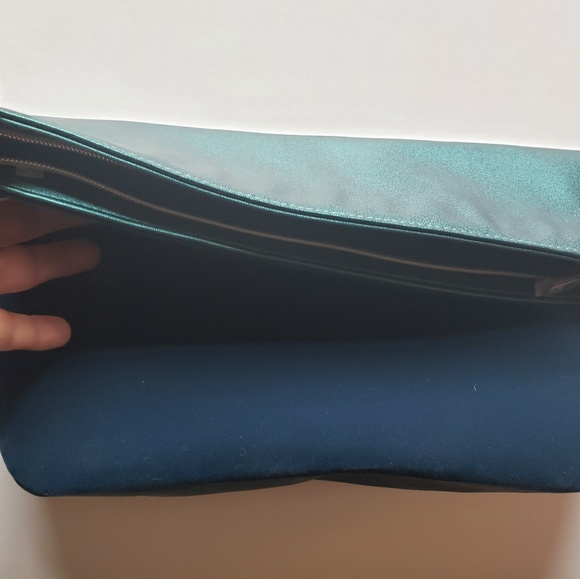 Bags | Irridescent Turquoise Fauxblue Velvet Clutch Nwot | Poshmark